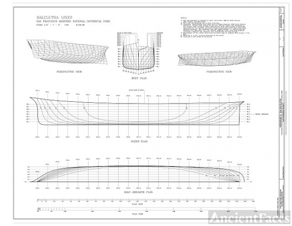 Perspective views, Body Plan, Sheer Plan, and...