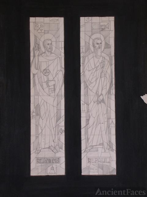 [Design drawing for stained glass window with St. Peter...