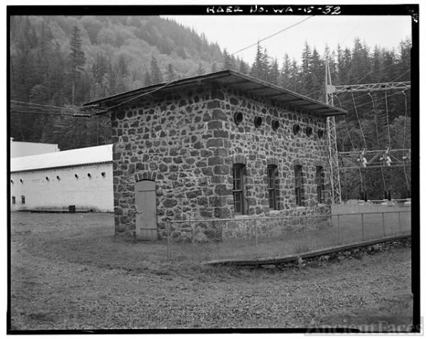 32. VIEW OF TRANSFORMER HOUSE AT POWER STATION, LOOKING...