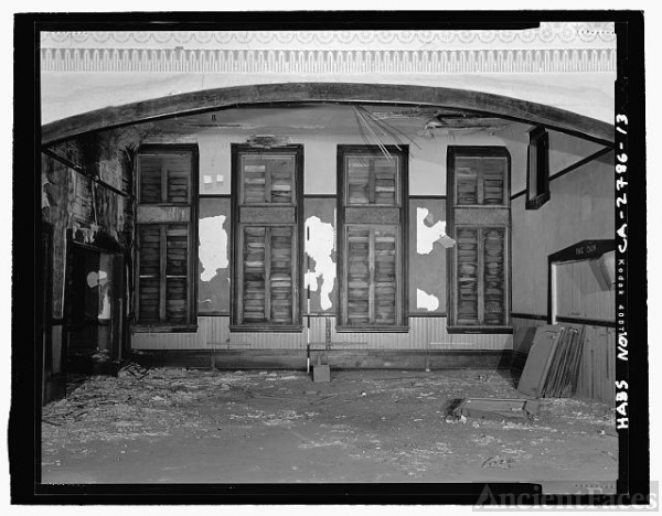 Interior of the second floor dance hall showing tall and...