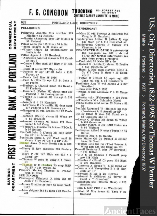 Thomas William Pender Sr --U.S., City Directories, 1822-1995(1937)