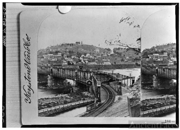 5. PHOTOCOPY OF 1/2 STEREO VIEW OF B & O RAILROAD BRIDGE...