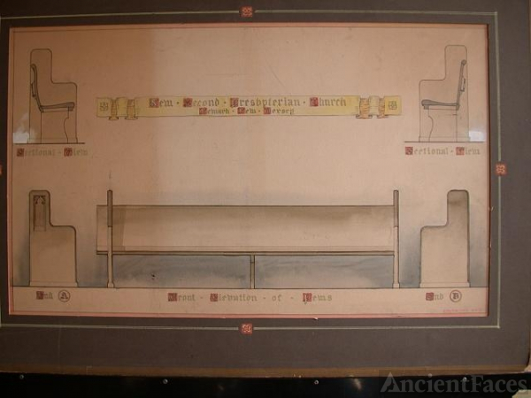 [Design drawing for woodwork for pews for New Second...