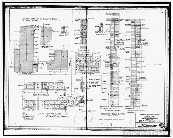 78. GROUND FLOOR PLAN: BLEACHER ENTRANCES, BLEACHER PIERS...