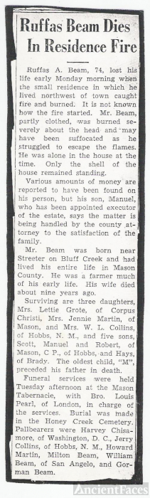 Rufus F. Beam Obit