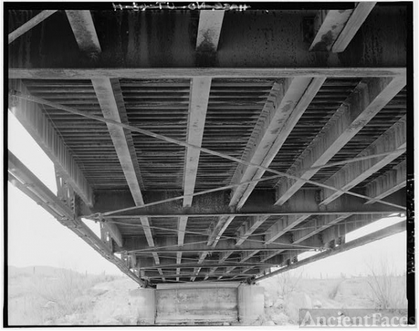 11. NORTH VIEW, UNDERSIDE OF BRIDGE, DETAIL OF I-BEAM AND...