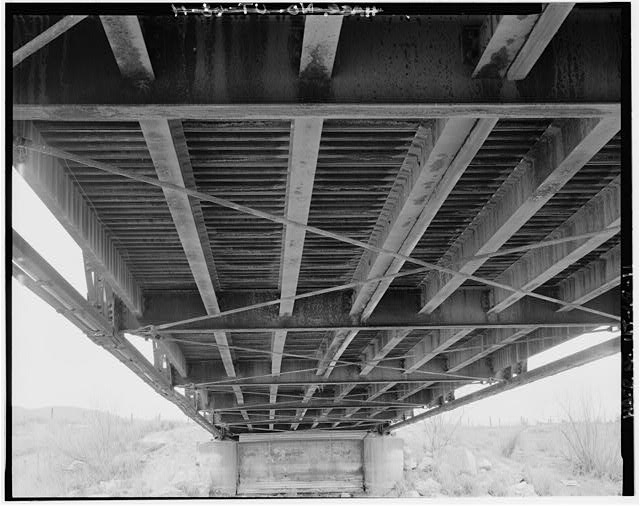 11. NORTH VIEW, UNDERSIDE OF BRIDGE, DETAIL OF I-BEAM AND...
