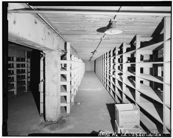 Interior view of loading dock basement facing east,...