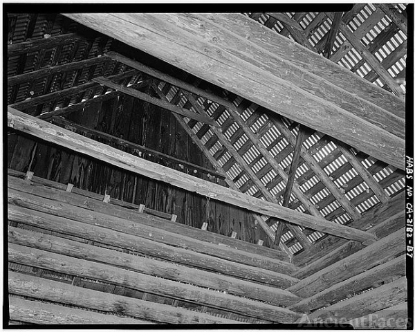 7. INTERIOR, RAFTERS AND ROOF DETAIL, CENTRAL AREA,...