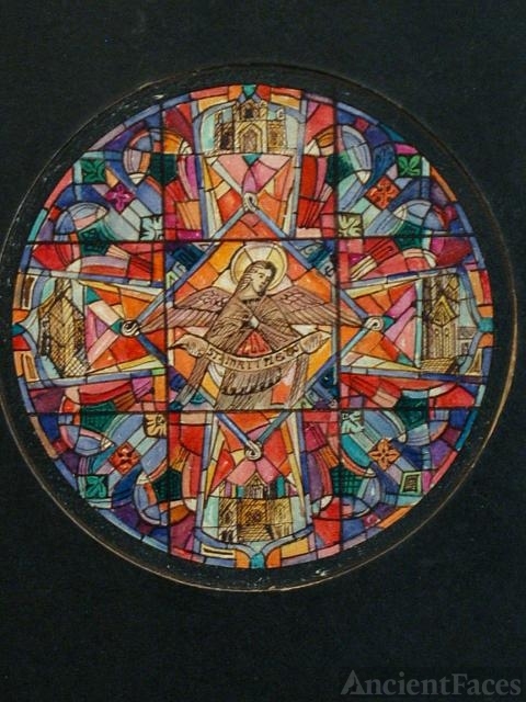 [Design drawing for stained glass window with St. Matthew]