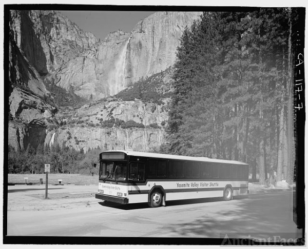7. YOSEMITE VALLEY SHUTTLE BUS AT SENTINEL BRIDGE SHUTTLE...