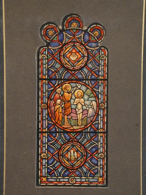 [Design drawing for stained glass window showing Beatific...