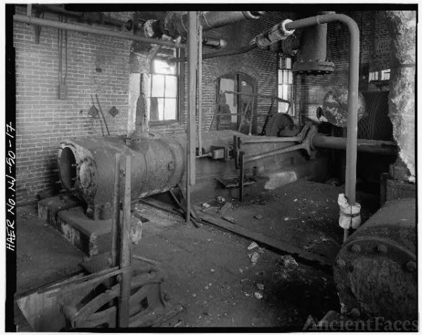 17. VIEW OF ENGINE HOUSE INTERIOR, SHOWING TWO STATIONARY...