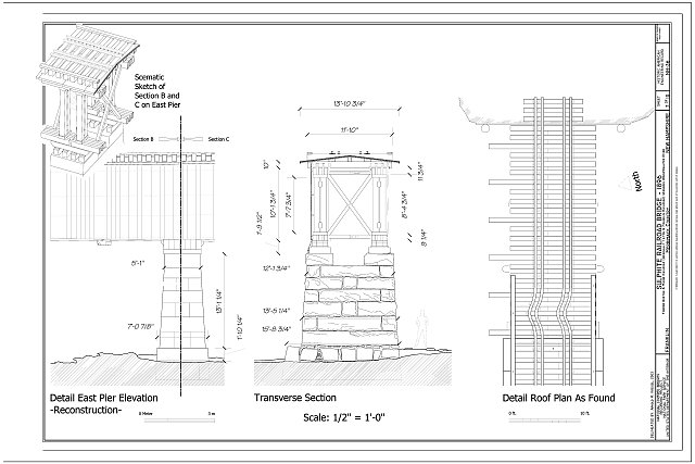 Detail East Pier Elevation, Transverse Section, Detail...