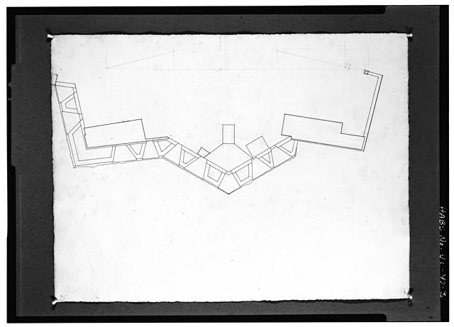 3. PLAN OF CURTAIN WALL, OUTLINE OF NORTH (TOP) AND SOUTH...