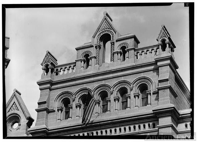 Detail view of attic windows and parapet aedicules at the...