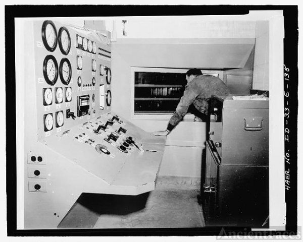 A&M. Interior of jet engine test pad control room...