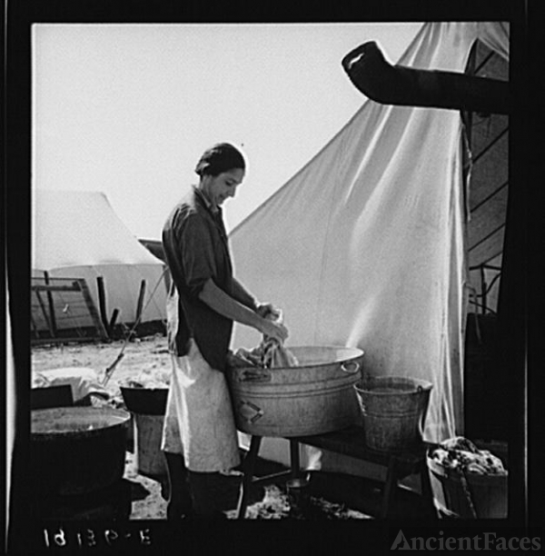 Pea picker camp. This family had been farm owners in...