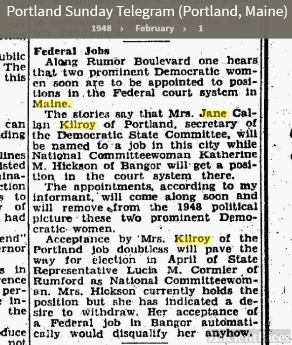 Jane Agnes-Jennie- Callan-Kilroy--Portland Press Herald (Portland ...