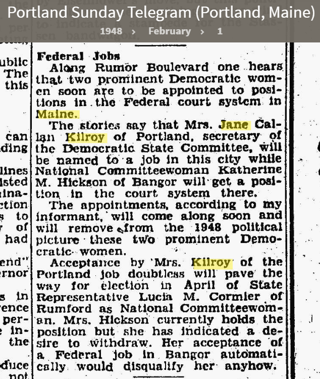 Jane Agnes-Jennie- Callan-Kilroy--Portland Press Herald (Portland ...