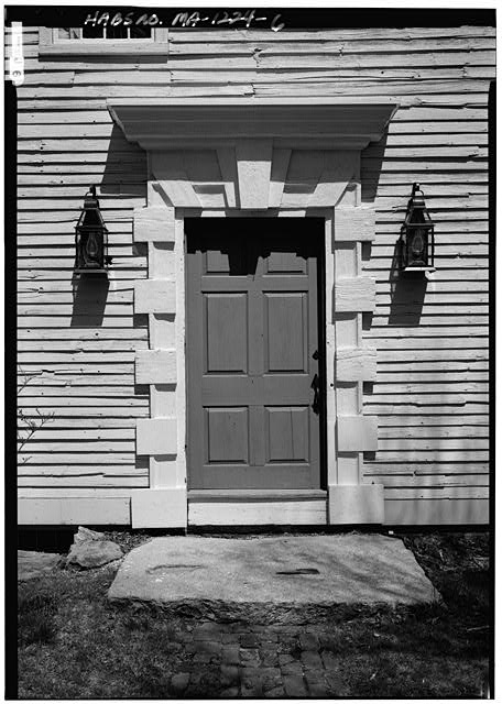 6. DETAIL VIEW OF EAST DOOR, SOUTH (FRONT) ELEVATION