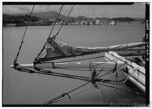 4. PORT SIDE VIEW OF BOWSPRIT WITH STAYSAIL BOOM - Scow...