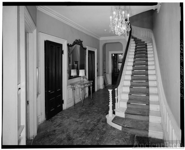 5. INTERIOR VIEW OF FIRST FLOOR STAIRWAY AND HALL, FROM...