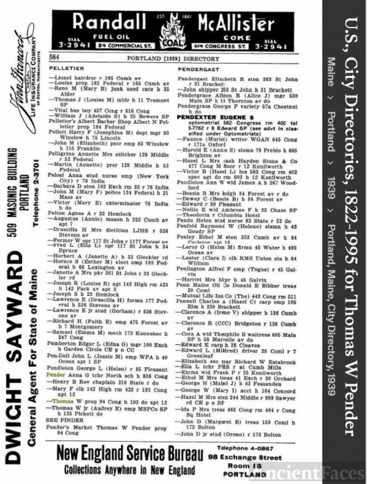 Thomas William Pender Sr --U.S., City Directories, 1822-1995(1939)