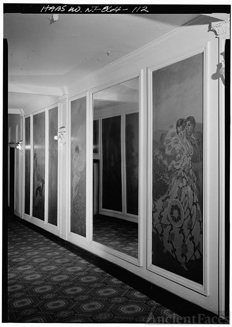 112. DETAIL OF WALL PAINTINGS ON THE GROUND FLOOR HALLWAY...