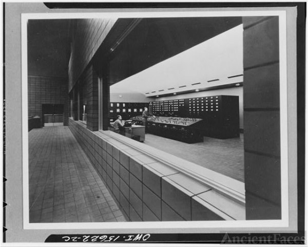 Chickamauga Dam and powerhouse. Main control room and...