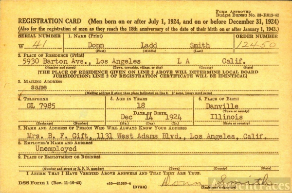 Donn Gift - World War 2 Draft Registration Card