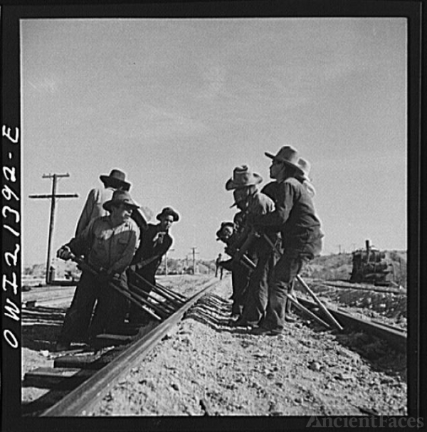 Needles, California. An Indian section gang at work on...