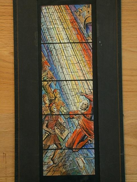 [Design drawing for stained glass window showing...