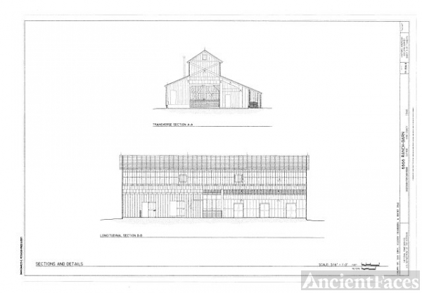 Transverse and longitudinal section - 6666 Ranch, Barn,...