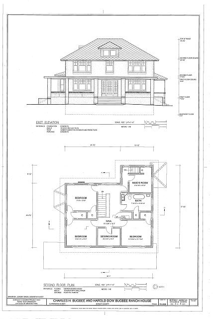 East Elevation & Second Floor Plan - Charles H. Bugbee