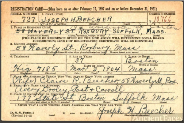 U.S., World War II Draft Cards Young Men, 1940-1947 FRONT