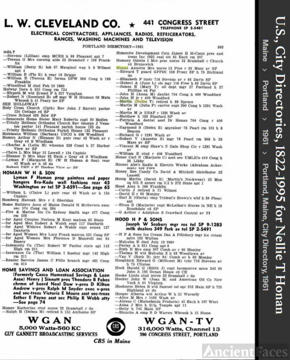 Ellen Theresa (Brogan) Honan --U.S., City Directories, 1822-1995(1961)