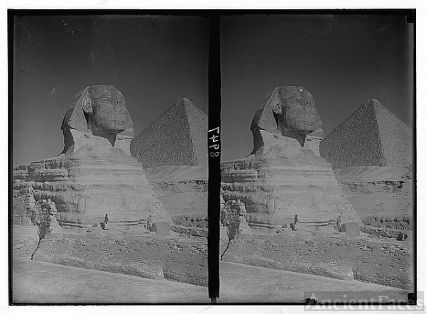 Egypt. Sphinx & pyramids. The Sphinx (3/4 face) & pyramid