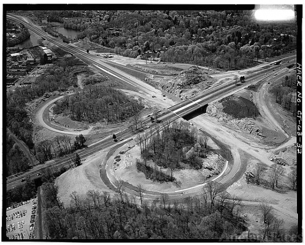 32. AERIAL VIEW OF CLOVERLEAF CONSTRUCTION, LOOKING...