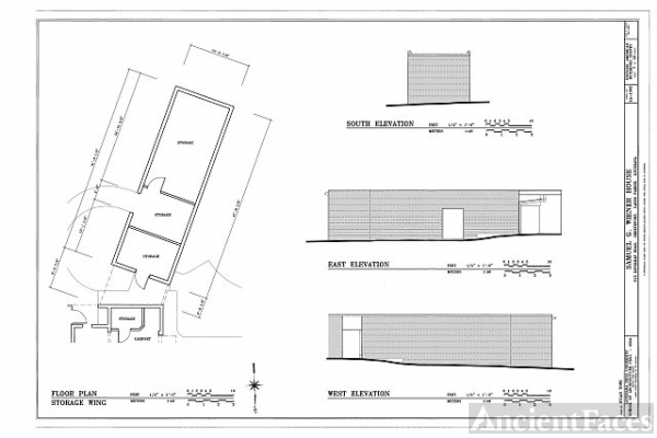 South, East & West Elevations, Floor Plan, Storage Wing