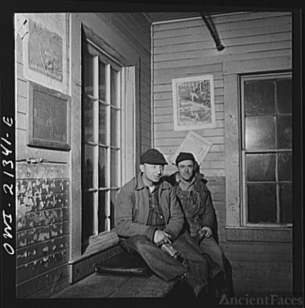 Selgiman, Arizona. Switchmen in their shanty ready to go...