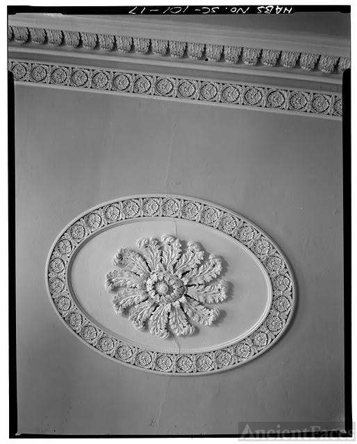 17. FIRST FLOOR HALL: CEILING CENTERPIECE AND CORNICE...