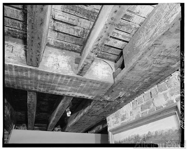 35. DETAIL, CEILING BEAMS IN CELLAR ROOM LOCATED IN...