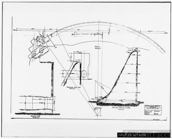 28. PLAN OF SPILLWAY AND LEFT (EAST) ABUTMENT, AND...