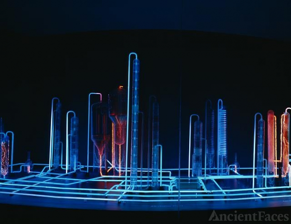 Neon refinery exhibit, Weiss Energy Hall, Museum of...