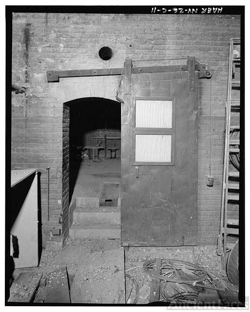 11. Interior detail, Boiler Room, fire door to the...