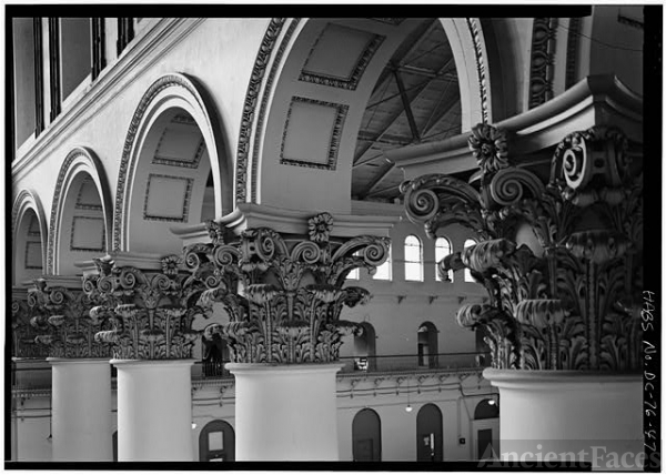 47. VIEW OF CAPITALS AND ARCHES OF EAST COLUMNS, VIEW...