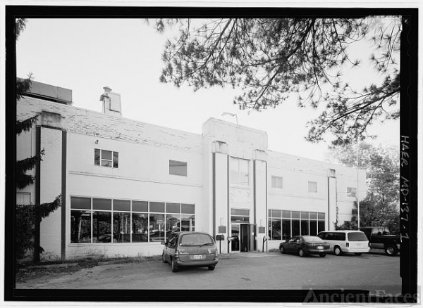 Front of former Fairchild No. 1 factory building. Winged...