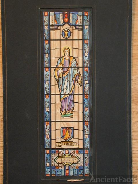 [Design drawing for stained glass window with St. John]