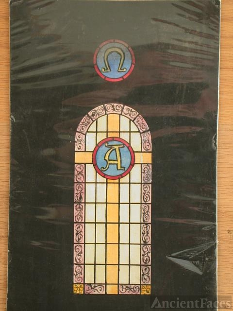 [Design drawing for stained glass with Alpha. The Omega...